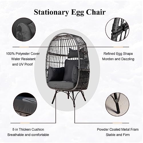 NICESOUL® 3 Seats Outdoor Chair Set Round Table Oversized Stationary Egg Chair Boho Style Handwoven PE Wicker Patio Conversation Large Egg Backyard Pool Grey Wicker 4 Pieces Set