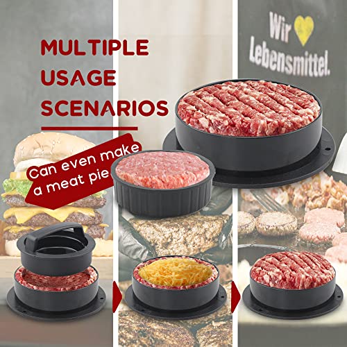 enter 3 Sizes in 1 Stuffed Burger Press,Hamburger Patty Maker Rings Molds with 100pcs Burger Papers,Set of 2