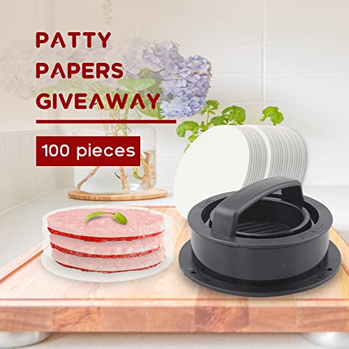 enter 3 Sizes in 1 Stuffed Burger Press,Hamburger Patty Maker Rings Molds with 100pcs Burger Papers,Set of 2