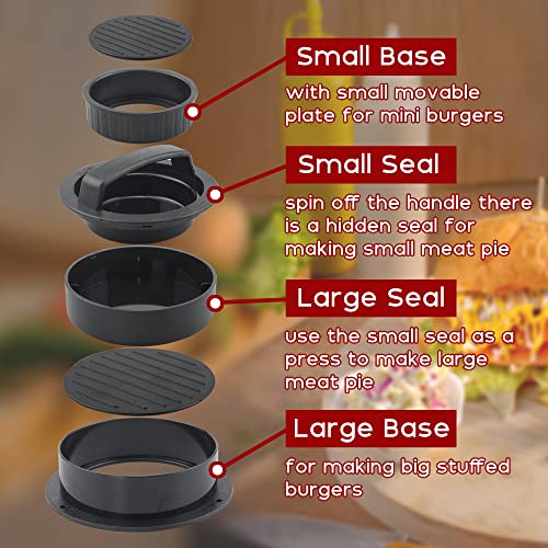 enter 3 Sizes in 1 Stuffed Burger Press,Hamburger Patty Maker Rings Molds with 100pcs Burger Papers,Set of 2