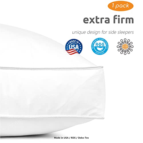 Dreamhood Extra Firm King Size 3.5" Gusseted Bed Pillow for Side Sleepers, Bring Better Sleeping Experience for Side Sleepers, Made in USA, 1 Pack, 18 x 34 Inches