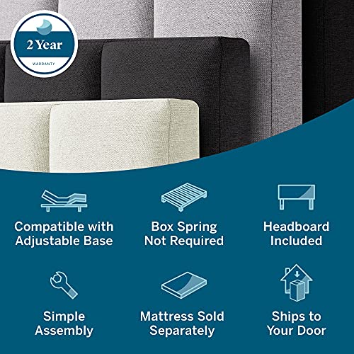 Lucid Bed Frame with Headboard – Vertical Channeled Upholstered Platform Frame – Queen Size– No Box Spring Needed - Pearl