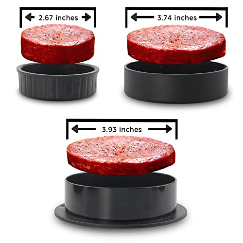 enter 3 Sizes in 1 Stuffed Burger Press,Hamburger Patty Maker Rings Molds with 100pcs Burger Papers,Set of 2