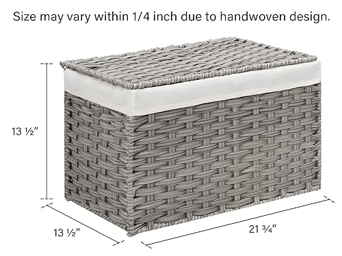 StorageWorks Wicker Storage Basket with Lid, 65L Square Wicker Baskets with lids and Removable Liner, Wicker Storage Trunk, Wicker Basket with Lid for Bedroom, Closet, Bathroom - Grey