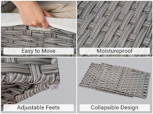StorageWorks Wicker Storage Basket with Lid, 65L Square Wicker Baskets with lids and Removable Liner, Wicker Storage Trunk, Wicker Basket with Lid for Bedroom, Closet, Bathroom - Grey