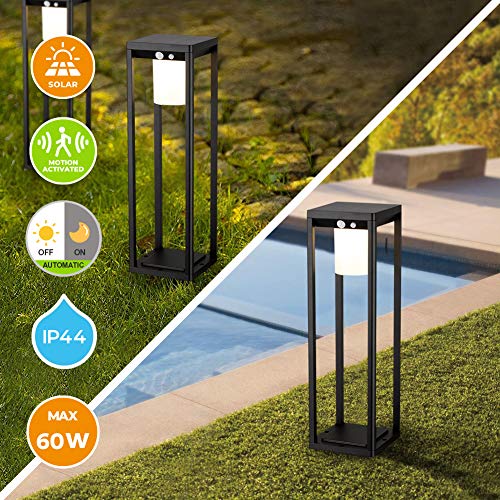 BRIMMEL Outdoor Solar Floor Lamp Solar Powered Patio Landscape Garden Motion Sensor Aluminum Path Light for Deck Balcony Yard Cordless Rechargeable Ip44 Waterproof Super Bright, Black 20" SG601057