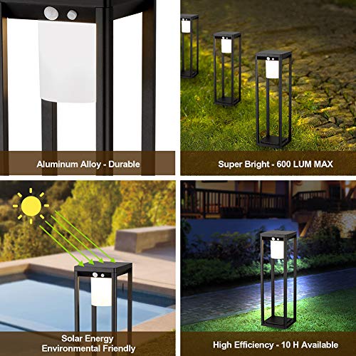 BRIMMEL Outdoor Solar Floor Lamp Solar Powered Patio Landscape Garden Motion Sensor Aluminum Path Light for Deck Balcony Yard Cordless Rechargeable Ip44 Waterproof Super Bright, Black 20" SG601057