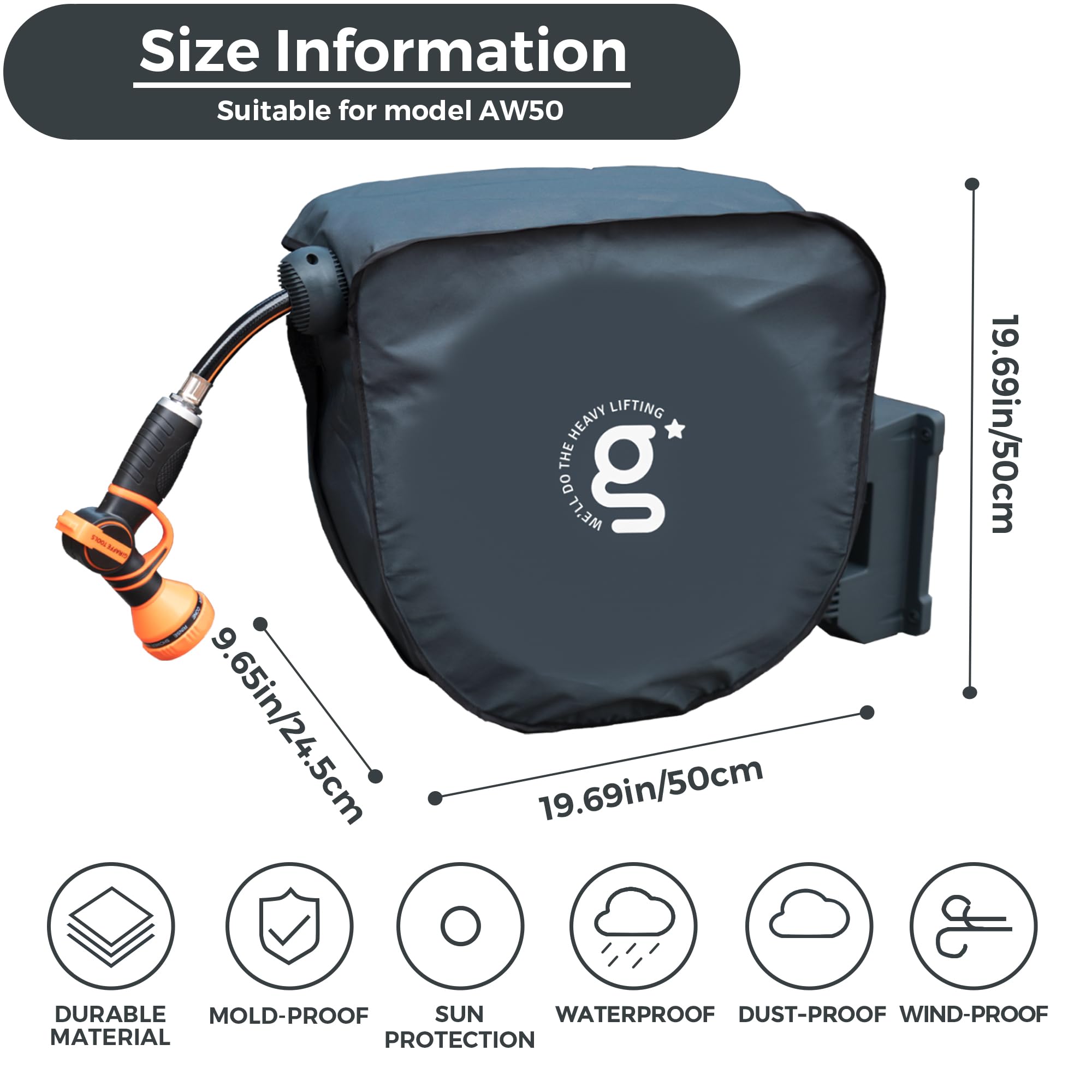 Giraffe Tools AW50 Retractable Garden Hose Reel Cover UV Resistant, Waterproof and Anti-Fading Cover for Water Hose Reel