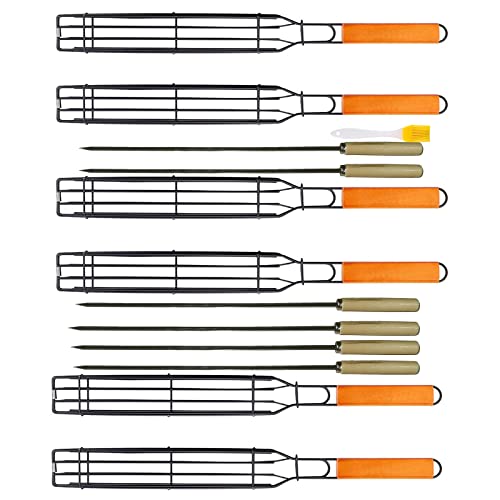 Kabob Grilling Basket Grilling Skewers Nonstick Kabob Grill Baskets Set of 6 & 6 Barbecue Skewers,Grilling & BBQ utensils, Grill Basket For Vegetables With Handle grilling baskets for outdoor grilling