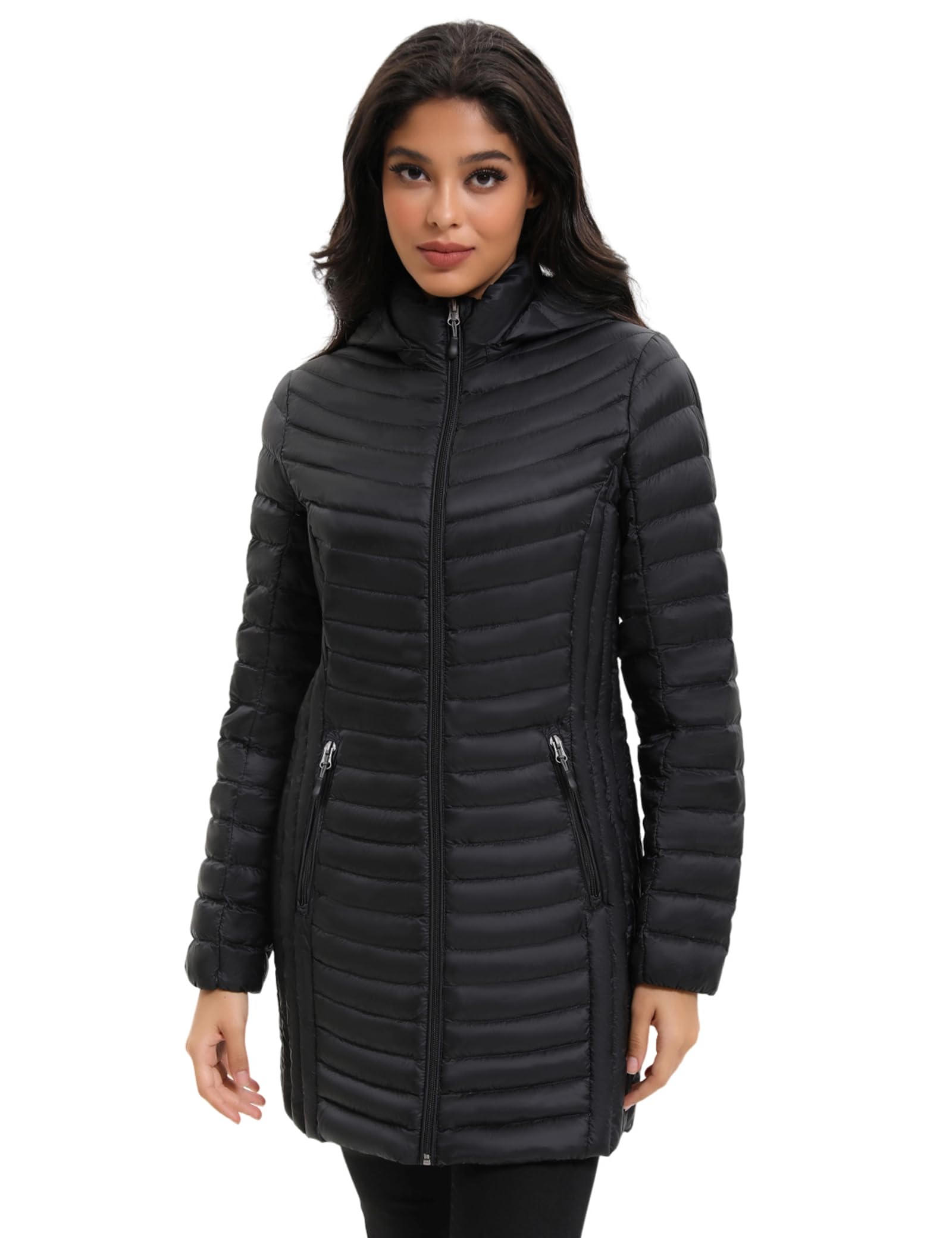 ANOTHER CHOICE Women Lightweight Down Jacket Winter Puffer Jacket with Hood, Black, Medium