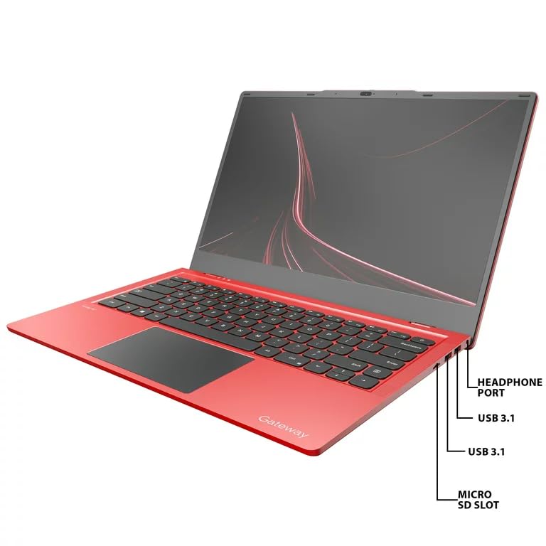 Gateway 15.6" HD Ultra Slim Notebook, Intel® Celeron® N4020, 4GB RAM, 128GB Storage, Tuned by THX Audio, 1MP Camera, HDMI, Windows 11, Microsoft 365 Personal 1-Year Included, Red + Accessories