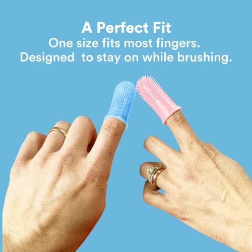 Jasper Dog Toothbrush, 360º Finger Toothbrush Kit, Ergonomic Design, Full Surround Bristles for Easy Teeth Cleaning, Dental Care for Puppies, Cats and Small Pets, Blue 2-Pack