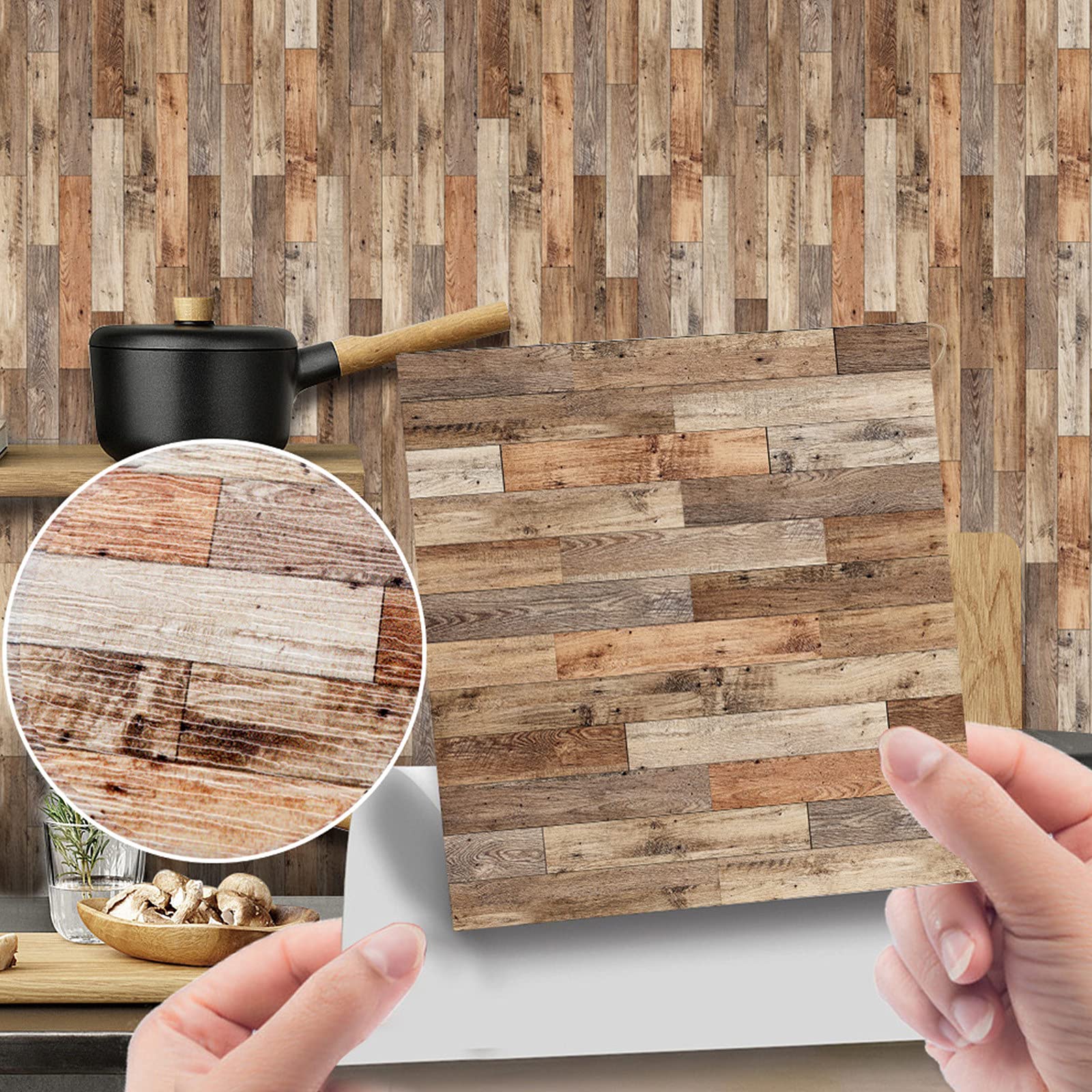 20Pcs Peel and Stick Contact Paper Wood Grain Self-Adhesive Film Waterproof & Removable Wallpaper Decorative Vinyl for Kitchen, Countertops, Cabinets (D)