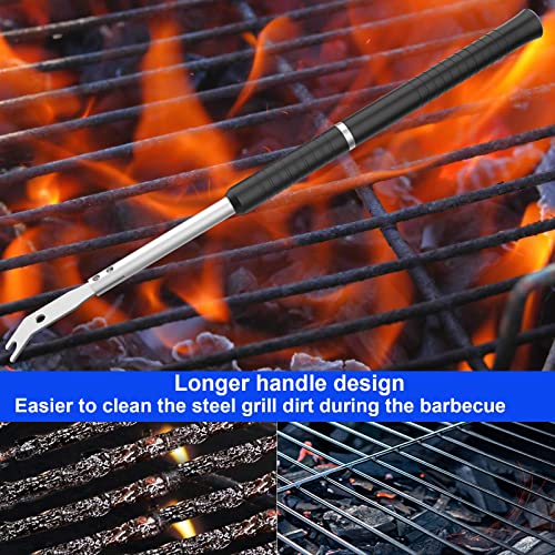 TANiCOO Extra Length Grill Scraper for Hot Grill - Heavy Duty BBQ Cleaning Tool - Bristle Free Safe Scraper with Long Handle Fits Round Grilling Grate, Good Barbeque Cleaning Gift for Dad and Mom.