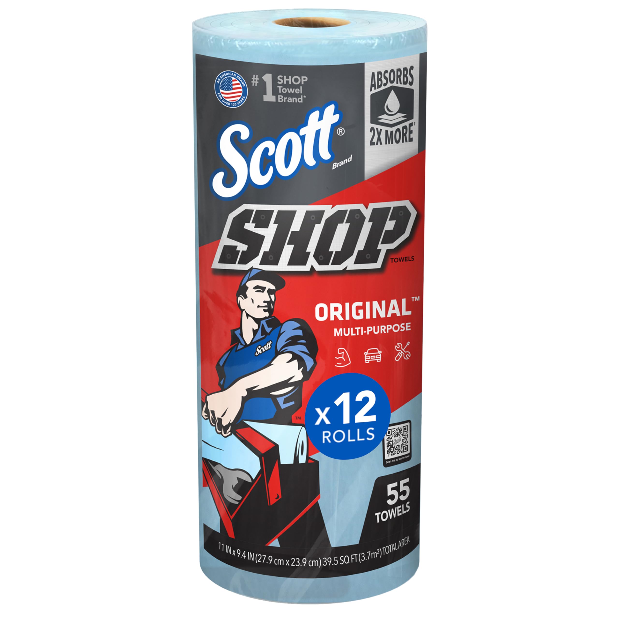 Scott Shop Towels Original (75147), Blue, 55 Sheets/Standard Roll, 12 Rolls/Case, 660 Towels/Case