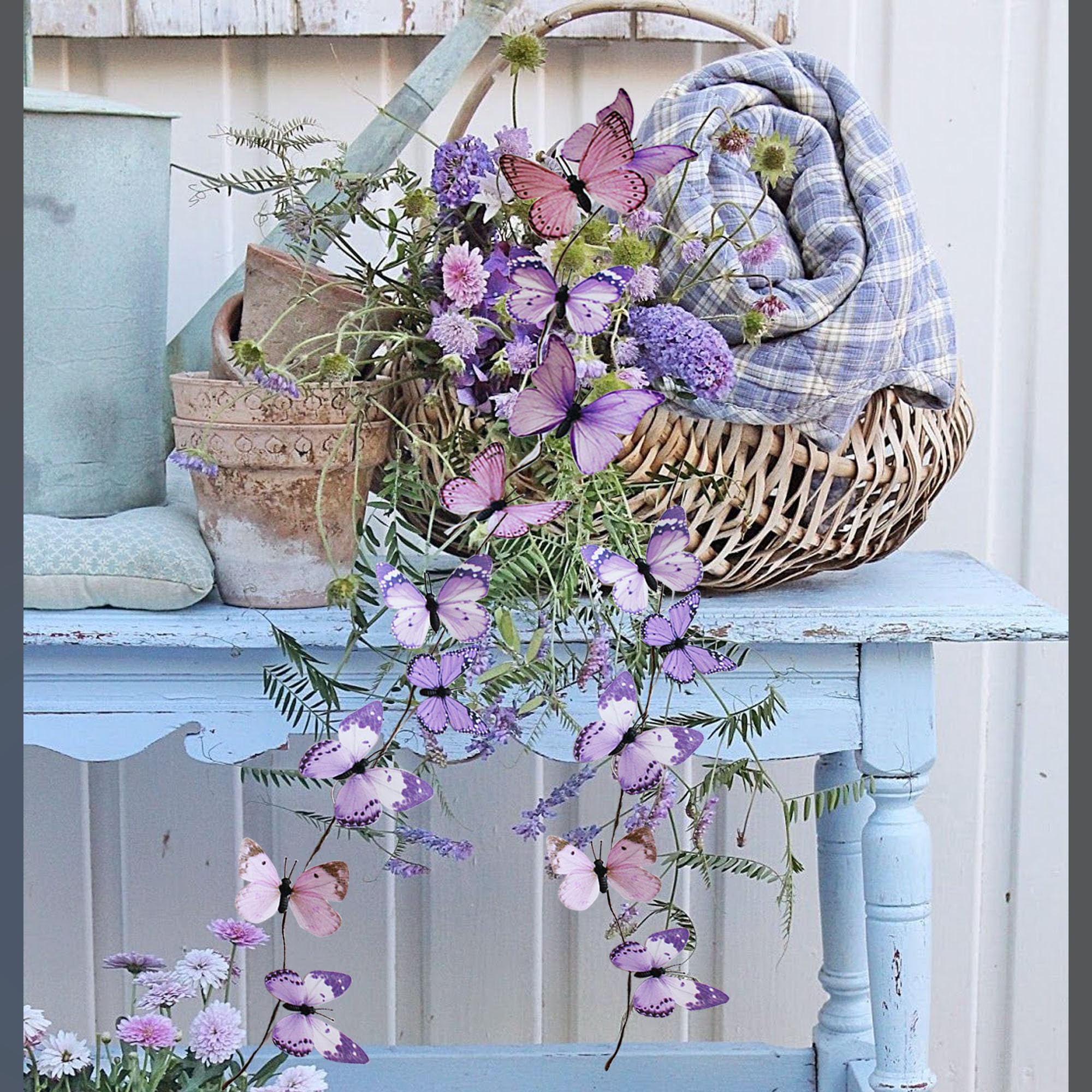 Artificial Butterfly Garland, Fake Butterfly Decorative Vines, DIY 3D Unique Butterfly Hanging Decor for Home Wall Easter Spring Flowers Party Wedding Arch Shopping (Light Purple)
