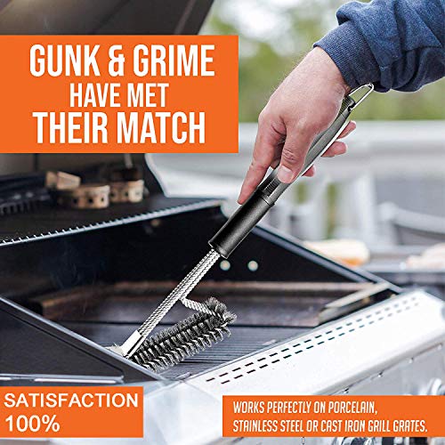 ERNITERTY BININBOX Grill Cleaning Brush - Stainless Steel BBQ Cleaner Brush & Scraper, Sturdy Woven Wire Bristles & Nonslip Handle, Weber Gas/Charcoal Grill Cleaning Tool, Black