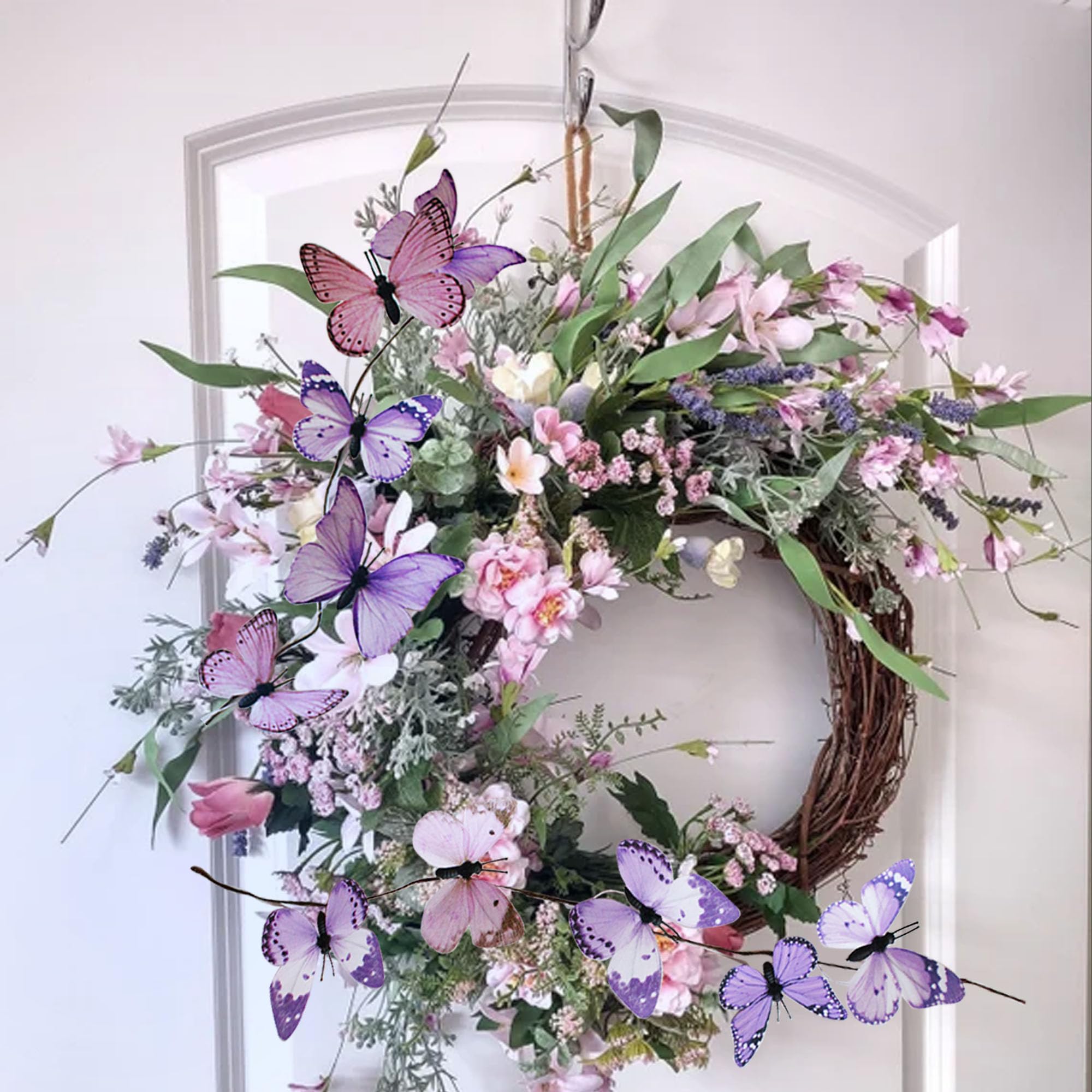 Artificial Butterfly Garland, Fake Butterfly Decorative Vines, DIY 3D Unique Butterfly Hanging Decor for Home Wall Easter Spring Flowers Party Wedding Arch Shopping (Light Purple)