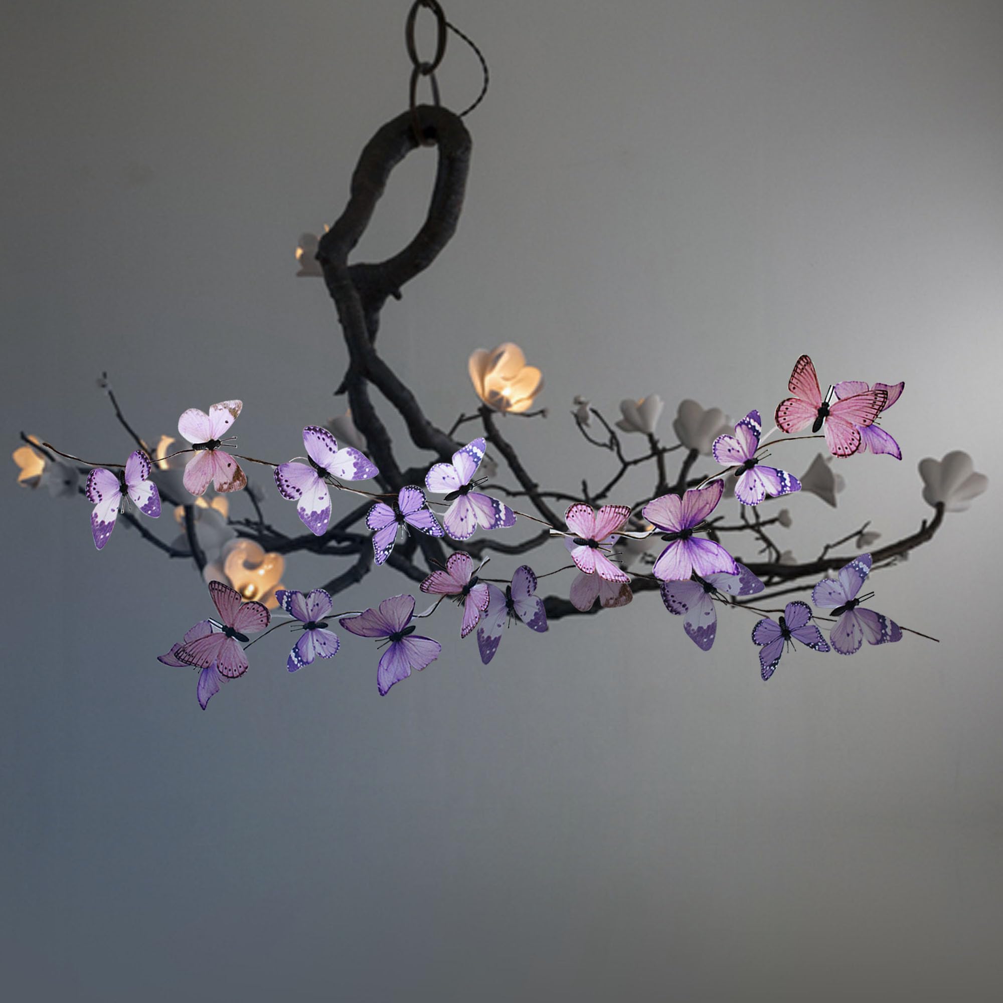 Artificial Butterfly Garland, Fake Butterfly Decorative Vines, DIY 3D Unique Butterfly Hanging Decor for Home Wall Easter Spring Flowers Party Wedding Arch Shopping (Light Purple)