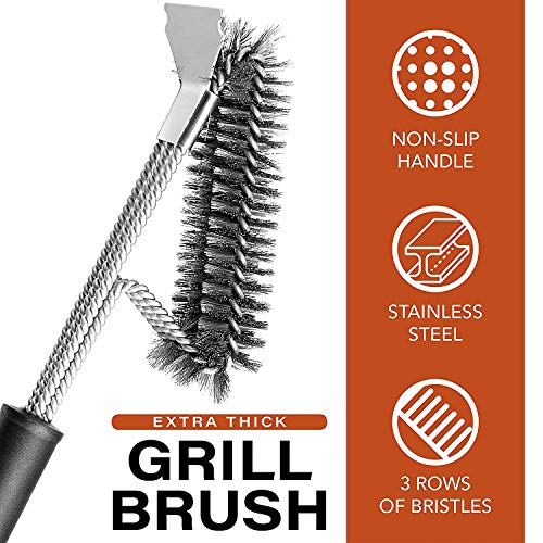 ERNITERTY BININBOX Grill Cleaning Brush - Stainless Steel BBQ Cleaner Brush & Scraper, Sturdy Woven Wire Bristles & Nonslip Handle, Weber Gas/Charcoal Grill Cleaning Tool, Black