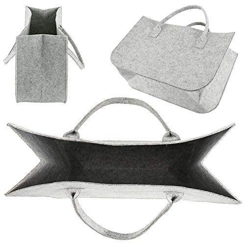 Xinshang Firewood Basket Storage Felt Bag Shopping Basket Grey Magazine Rack Basket with Handle for Carry Wood Toys Newspaper