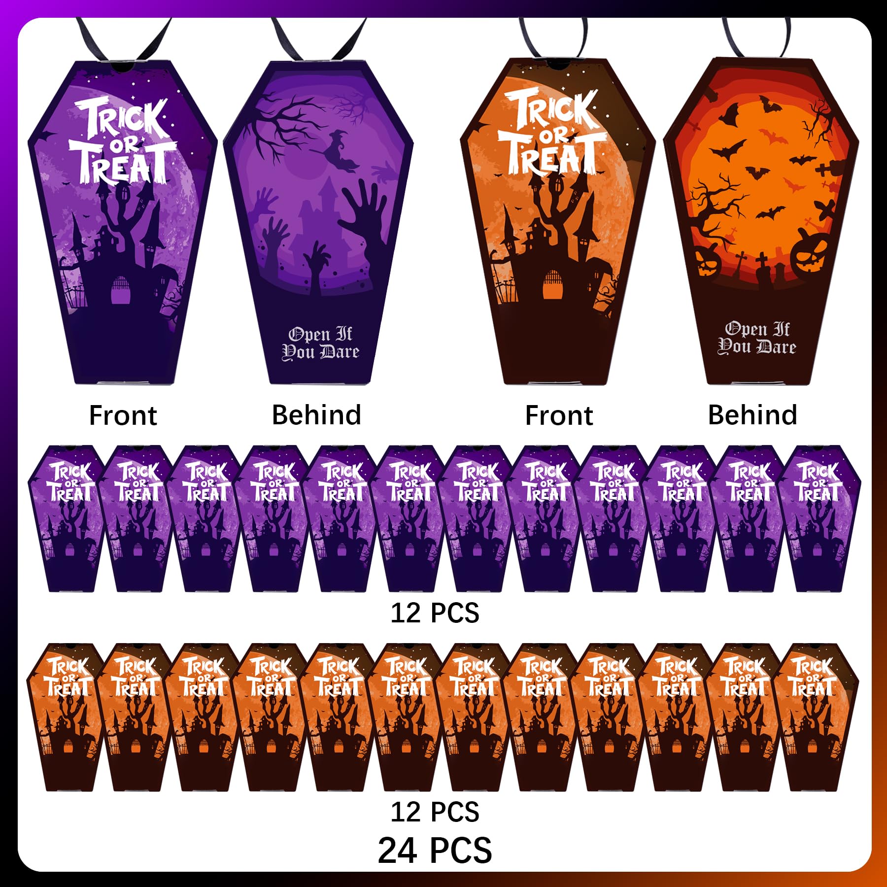 HOMEZZO 24 Pcs Halloween Coffin Boxes, Trick or Treat Halloween Coffin Paper Candy Treat Gift Boxes for Halloween Party Decorations