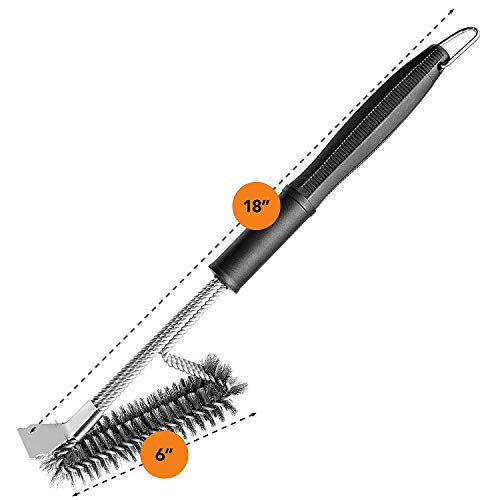 ERNITERTY BININBOX Grill Cleaning Brush - Stainless Steel BBQ Cleaner Brush & Scraper, Sturdy Woven Wire Bristles & Nonslip Handle, Weber Gas/Charcoal Grill Cleaning Tool, Black