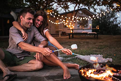 HSHKJ Marshmallow Roasting Stick 8 Packs Smores Skewers for fire Pit Telescoping BBQ Fork with Wooden Handle for Sausage Hot Dog Campfire Camping Stove Grill Kit with Portable Bag,32Inch