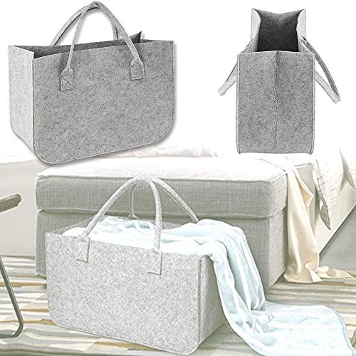 Xinshang Firewood Basket Storage Felt Bag Shopping Basket Grey Magazine Rack Basket with Handle for Carry Wood Toys Newspaper