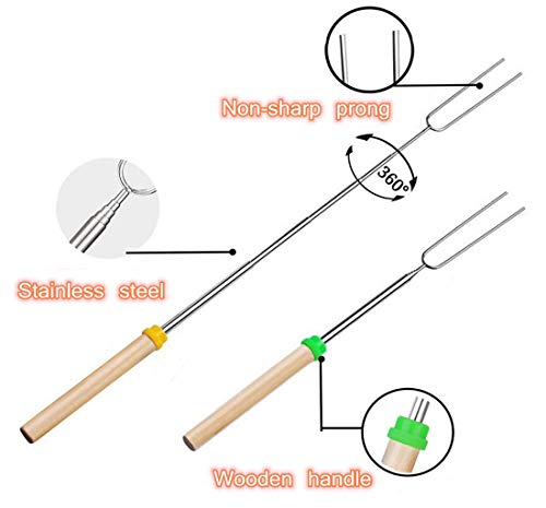 HSHKJ Marshmallow Roasting Stick 8 Packs Smores Skewers for fire Pit Telescoping BBQ Fork with Wooden Handle for Sausage Hot Dog Campfire Camping Stove Grill Kit with Portable Bag,32Inch
