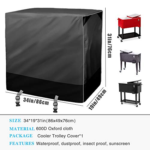 MBOOM Patio Cooler Trolley Cover,Rolling Cooler Cart Cover Fits Most Patio Ice Chest Party Cooler,Waterproof, Dustproof and Sunscreen(34L x 19W x 31H in)