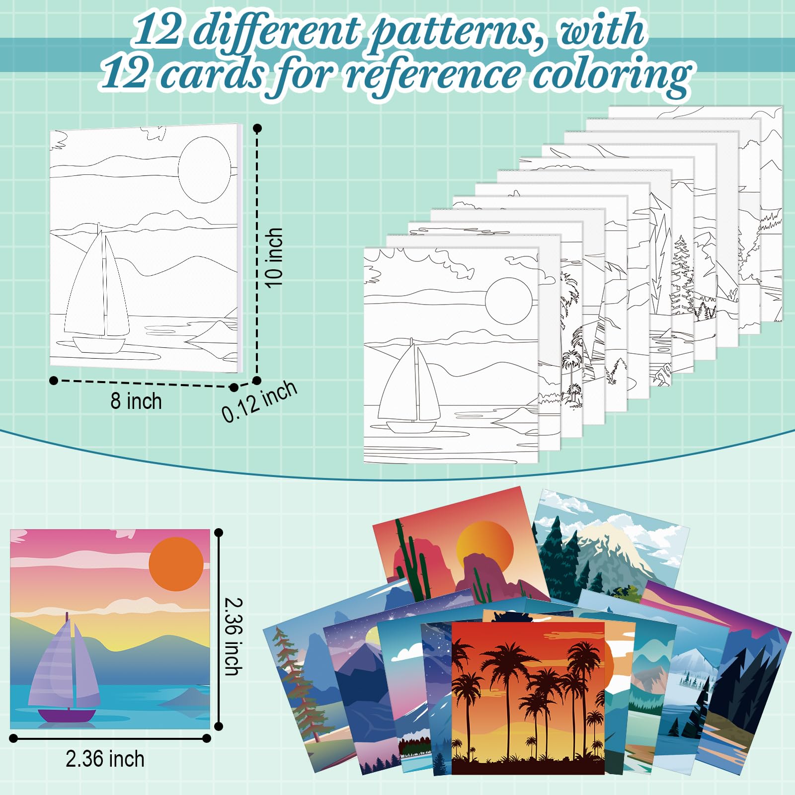 Sherr 12 Pcs Pre Drawn Canvas Pre Printed Canvas Set for Adults Cute Printed to Paint Set Theme Painting for Valentine Party Favor(Landscape)