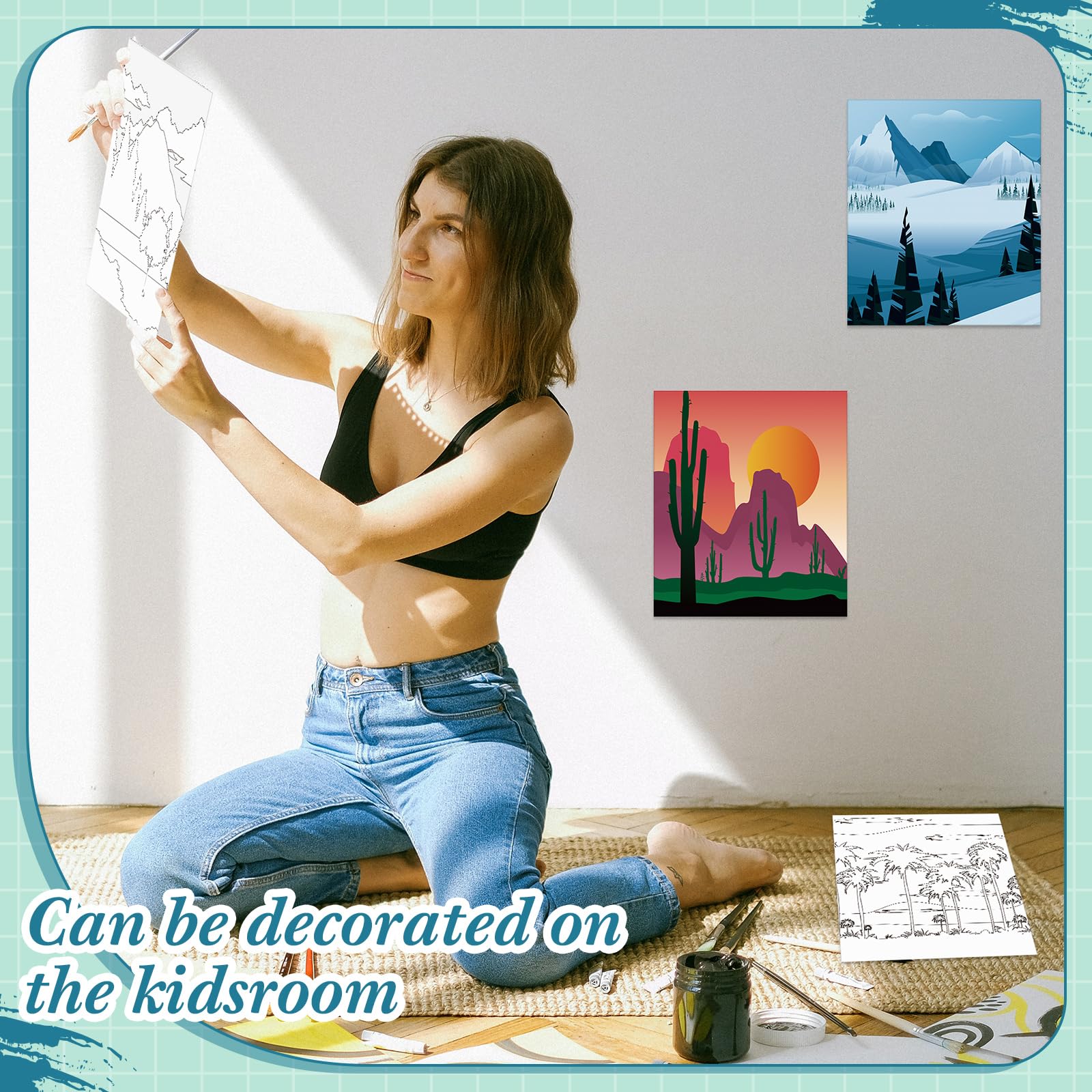 Sherr 12 Pcs Pre Drawn Canvas Pre Printed Canvas Set for Adults Cute Printed to Paint Set Theme Painting for Valentine Party Favor(Landscape)