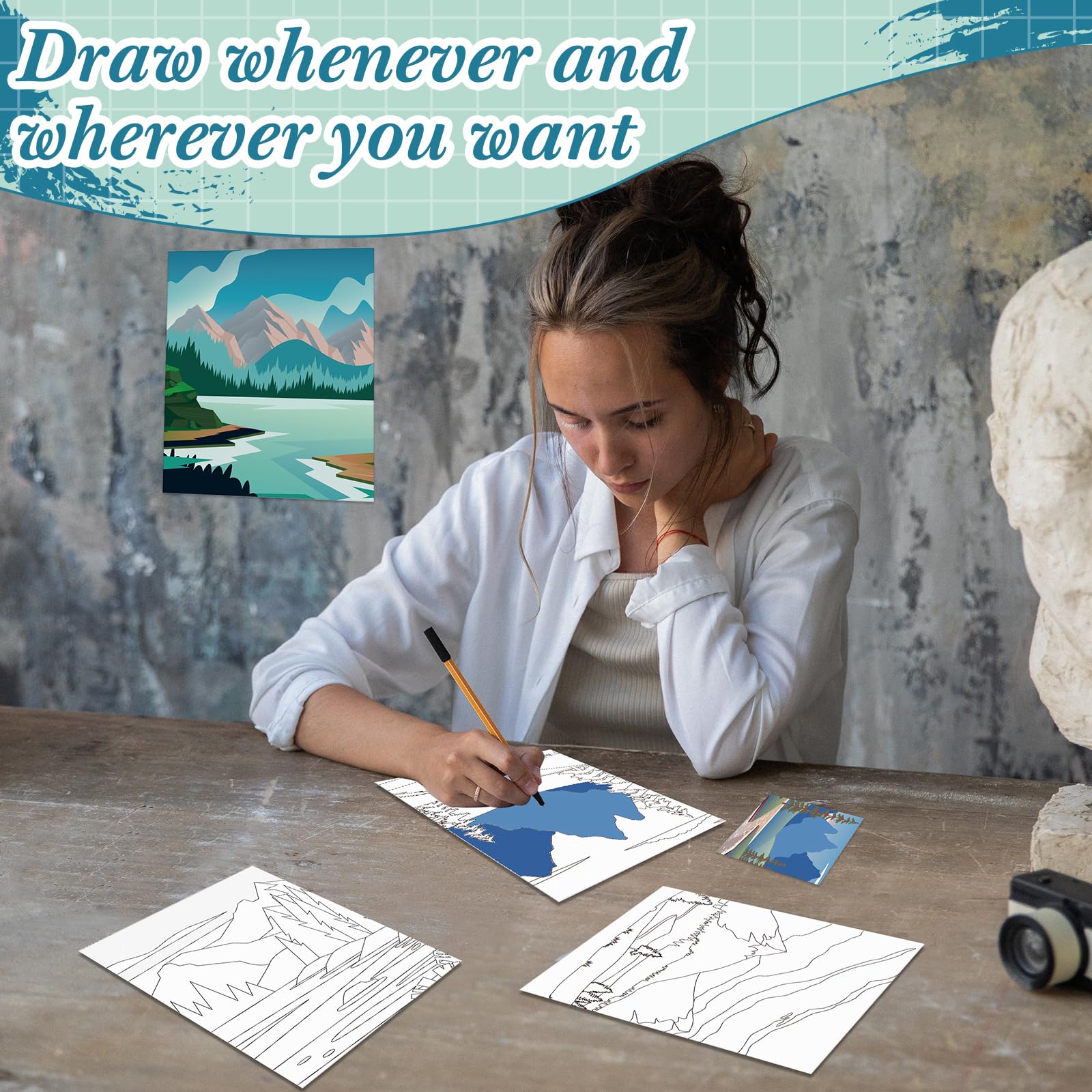Sherr 12 Pcs Pre Drawn Canvas Pre Printed Canvas Set for Adults Cute Printed to Paint Set Theme Painting for Valentine Party Favor(Landscape)