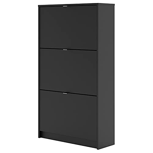 Pemberly Row Modern 3 Drawer Shoe Cabinet, 18-Pair Shoe Rack Storage Organizer in Black Matte