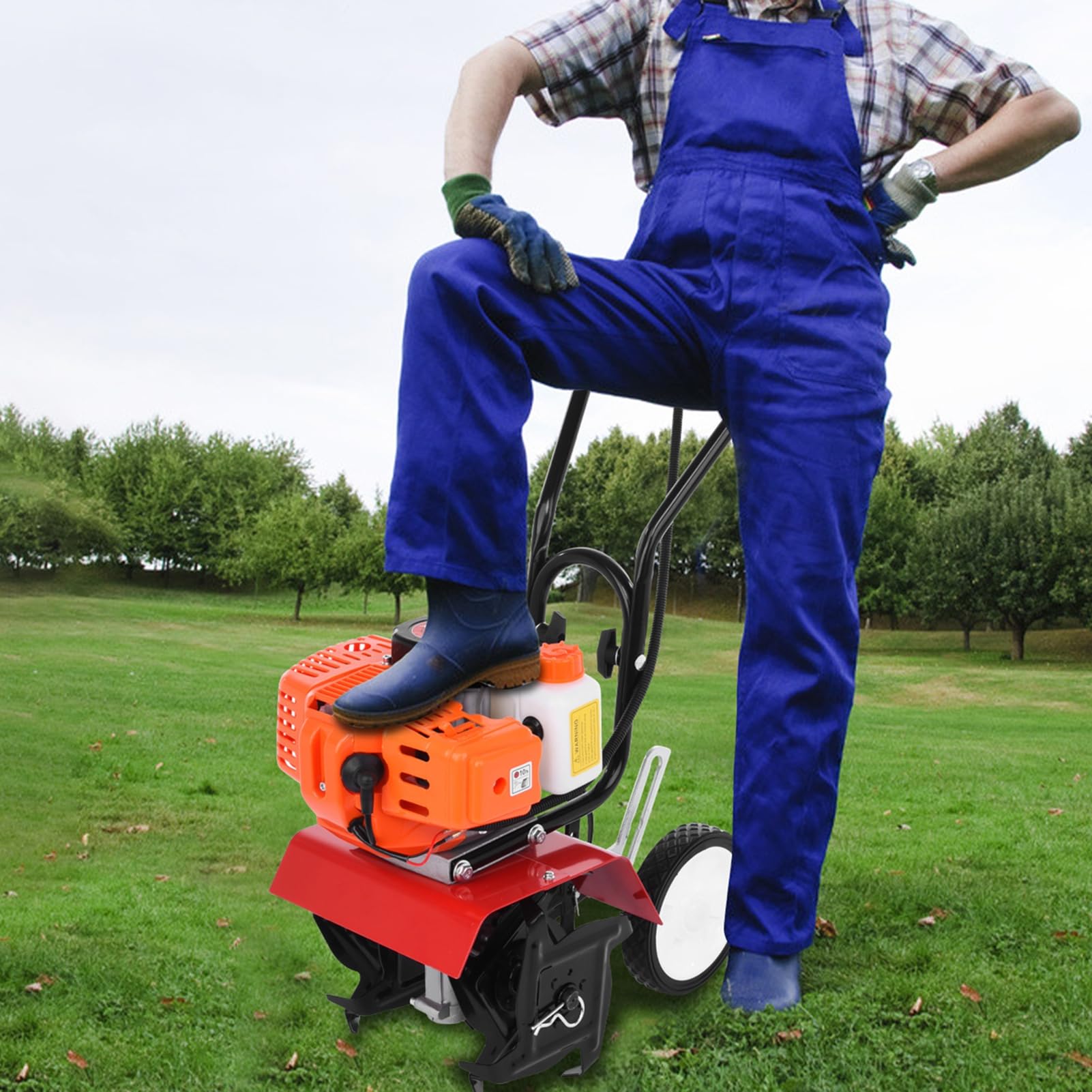 52CC Garden Tiller Gas Powered,3HP 2-Strokes Garden Tiller Cultivator,9000RPM, 1.2L Fuel Tank, 6-inch Working Depth Cultivator Rotovator Orange