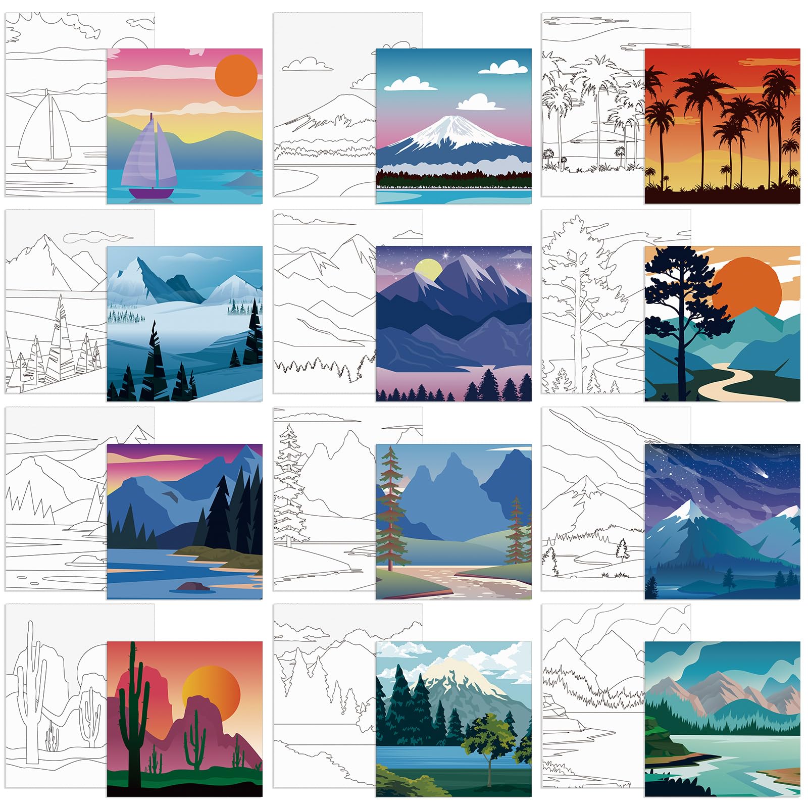 Sherr 12 Pcs Pre Drawn Canvas Pre Printed Canvas Set for Adults Cute Printed to Paint Set Theme Painting for Valentine Party Favor(Landscape)