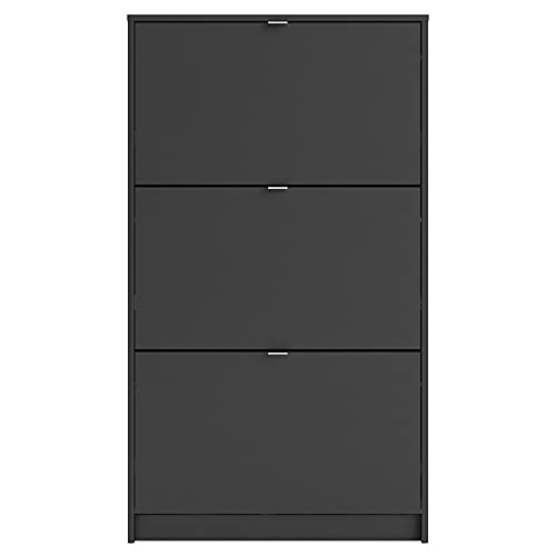 Pemberly Row Modern 3 Drawer Shoe Cabinet, 18-Pair Shoe Rack Storage Organizer in Black Matte