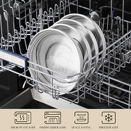 MALACASA Pasta Bowls, 40 OZ Large Salad Serving Bowls Set of 4, Porcelain Pasta Bowls Salad Bowls for Kitchen, Marble Grey Soup Plates Shallow Bowls Set, Microwave & Dishwasher Safe, Series REGULAR