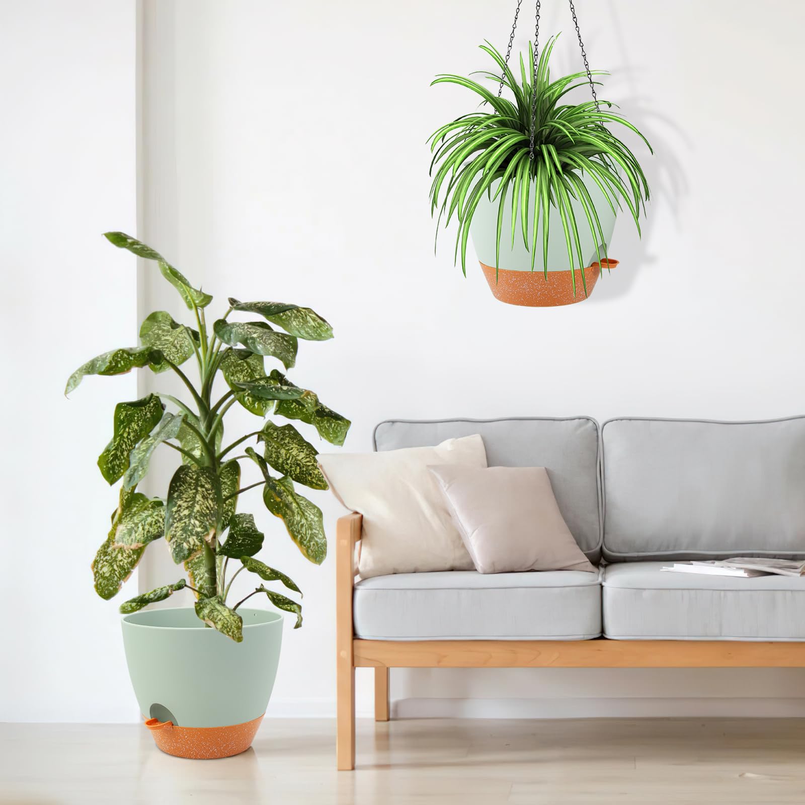 GARDIFE Large Hanging Planter, 12 inch Hanging planters for Indoor. Outdoor Plants, Self Watering Plant Pot, Plant Hanger, Green
