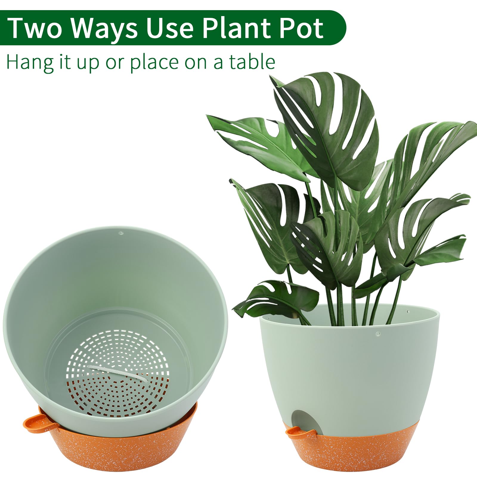 GARDIFE Large Hanging Planter, 12 inch Hanging planters for Indoor. Outdoor Plants, Self Watering Plant Pot, Plant Hanger, Green