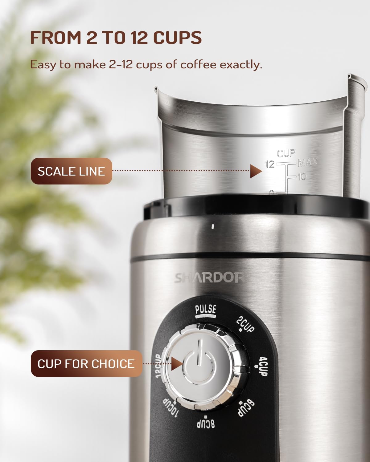 SHARDOR Adjustable 12 Cup Coffee Grinder Electric with 3 Grinding Settings, Stainless Steel Coffee Bean Grinder for Spice Nut Herb, Espresso Grinder with 1 Removable Stainless Steel Cup