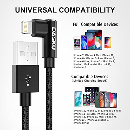 90 Degree iPhone Charging Cable 2Pack 10ft Right Angle Nylon Braided Lightning Charger Cord Compatible with iPhone 14 13 12 11 Pro Max XS XR X 8 7 6 5 Plus iPad(Black)
