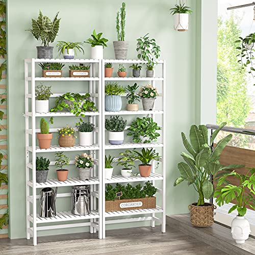 Homykic Bookshelf, 6-Tier Bamboo Adjustable 63.4β Tall Bookcase Book Shelf Organizer Free Standing Storage Shelving Unit for Living Room, Kitchen, Bedroom, Bathroom, Office, Rust Resistance, White