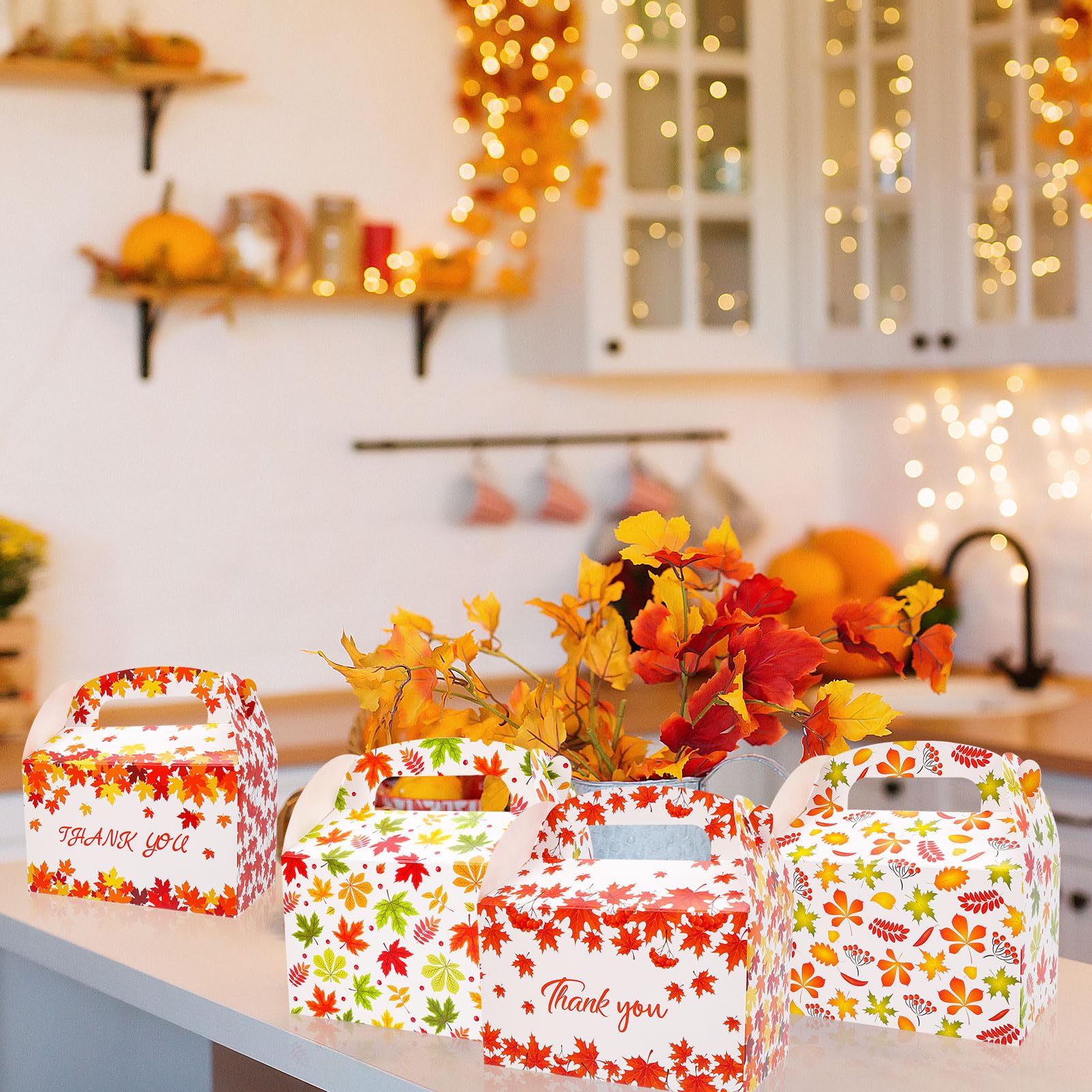 HOWAF Fall Maple Leaves Gift Boxes,12pcs Thanksgiving Party Treat Candy Boxes for Fall Harvest Party Thanksgiving Celebration Supplies, Autumn Party Candy Boxes, Hello Fall Goodie Boxes