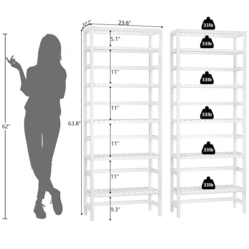 Homykic Bookshelf, 6-Tier Bamboo Adjustable 63.4β Tall Bookcase Book Shelf Organizer Free Standing Storage Shelving Unit for Living Room, Kitchen, Bedroom, Bathroom, Office, Rust Resistance, White