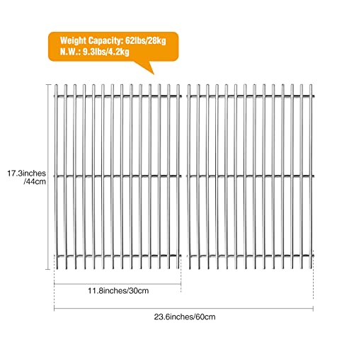 Lineslife 17.3" Cooking Grill Grate for Weber Genesis, Stainless Steel Gas Grill Grid Replacement for Outdoor, Camping, BBQ, 2PC