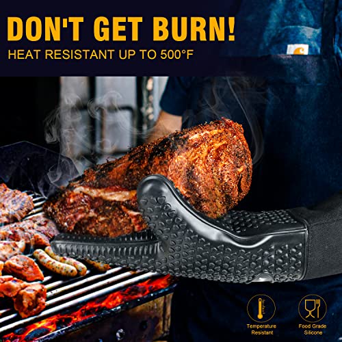 Walfos Grilling Gloves - Heat Resistant Silicone Oven Mitt, Premium Non-Slip Silicone Internal Protective Cotton Layer, Waterproof, Great for Grilling, Kitchen and Cooking (Black)…