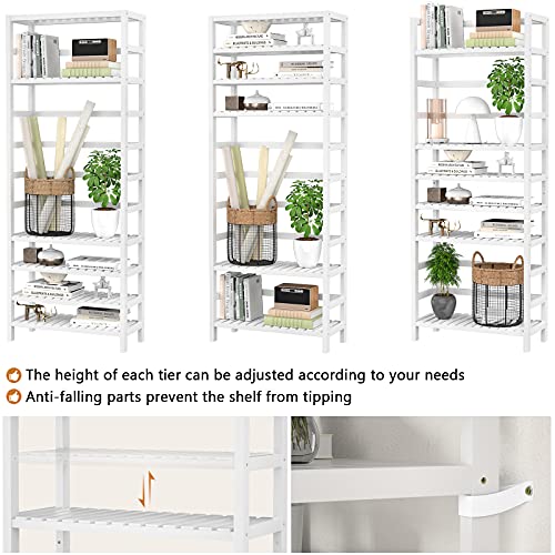 Homykic Bookshelf, 6-Tier Bamboo Adjustable 63.4β Tall Bookcase Book Shelf Organizer Free Standing Storage Shelving Unit for Living Room, Kitchen, Bedroom, Bathroom, Office, Rust Resistance, White