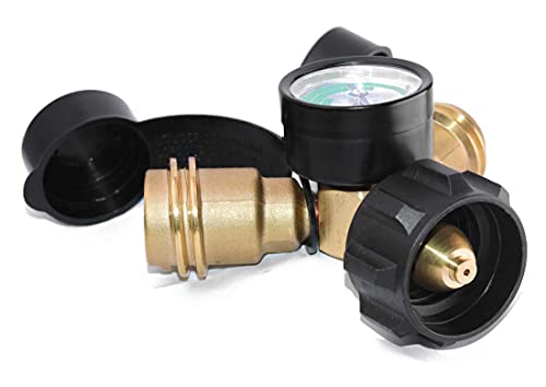 DOZYANT Propane Tank Y Splitter Adapter Gauge, Propane 2 Way LP Gas Adapter Tee Connector Adapter for 5lb to 40lb Propane Tank Cylinder, Universal for Gas Grill, RV Camper, More Appliances